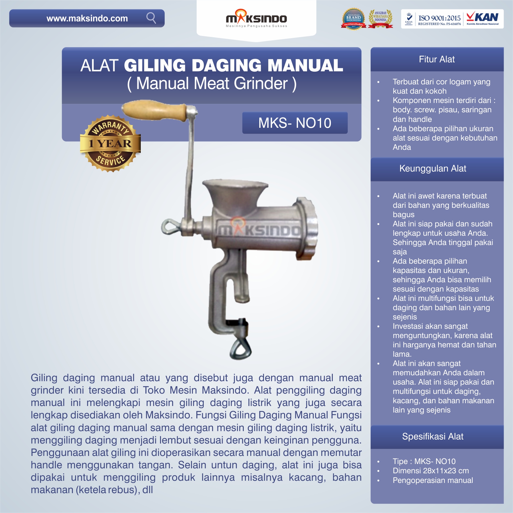 Jual Alat Giling Daging Manual (Iron) di Yogyakarta - Toko Mesin ...