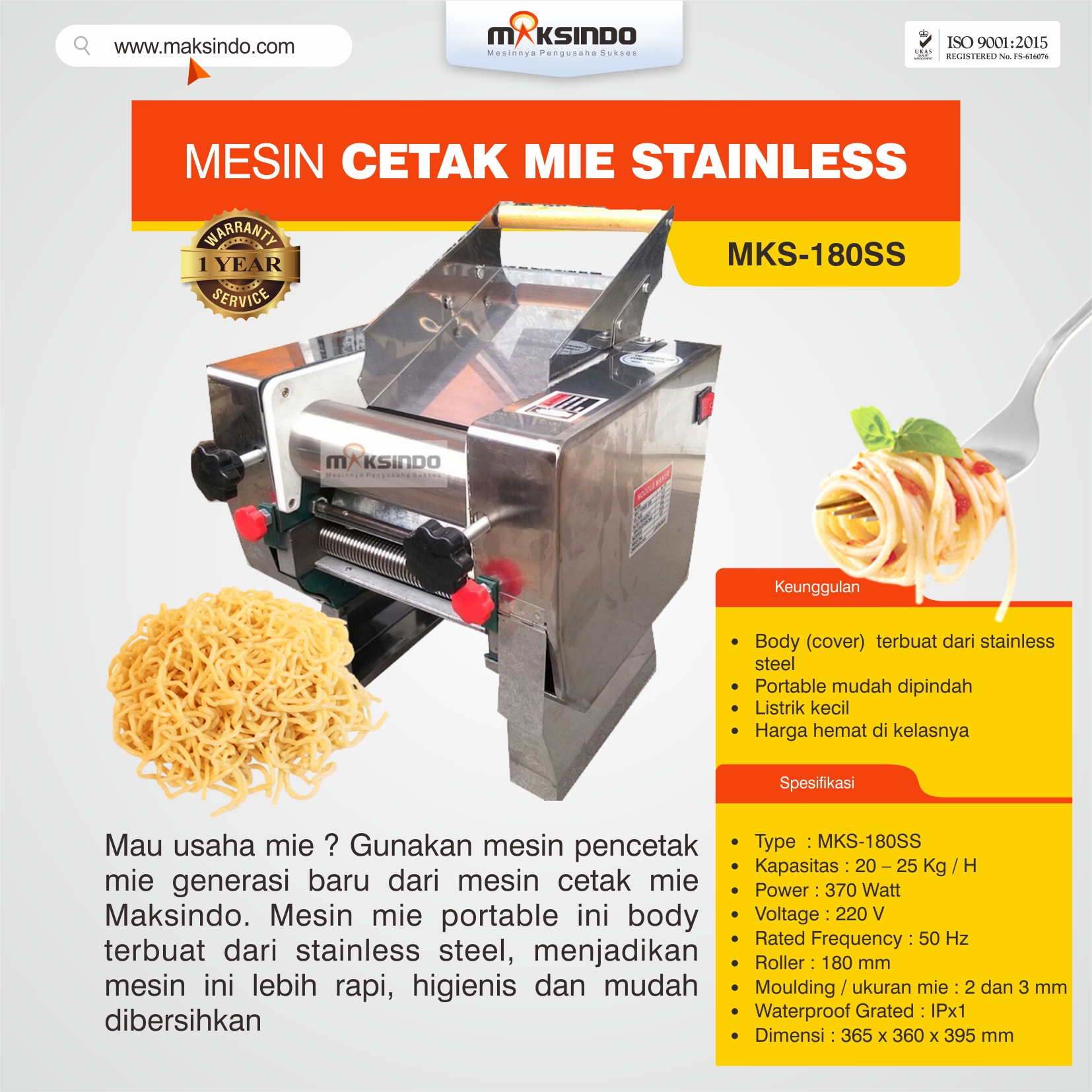 Jual Mesin Cetak Mie Stainless (MKS-180SS) di Bogor | Toko Mesin ...